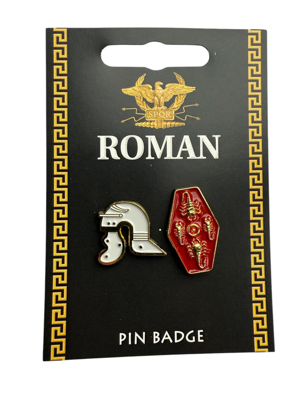 Roman Helmet & Shield Pin Badge Set – History In Your Hands